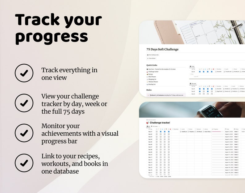 75 Days Soft Challenge Notion Template Aesthetic Digital Planner ...
