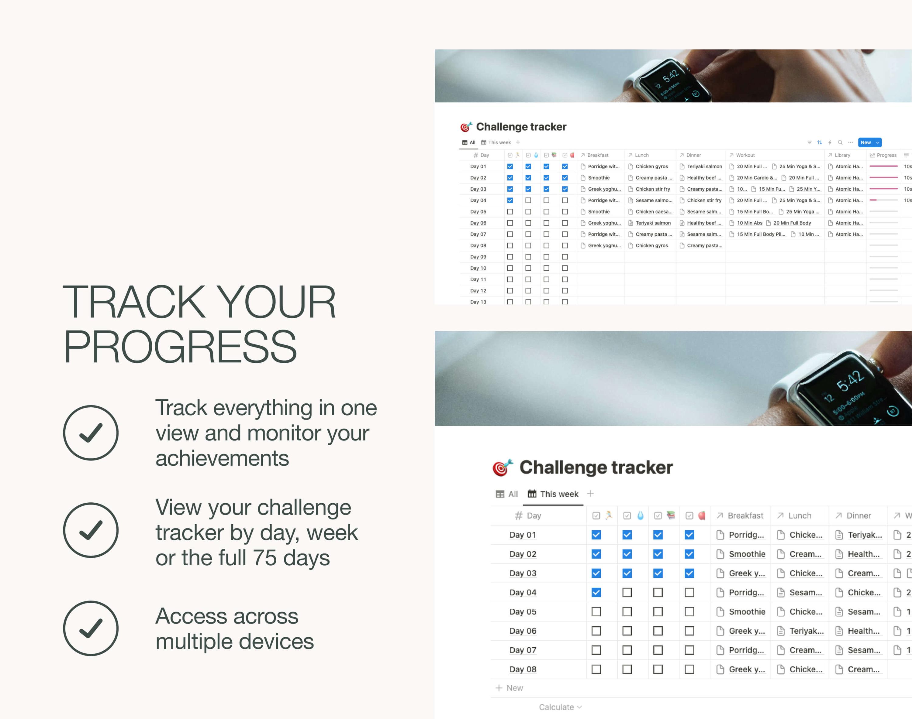 75 Days Soft Challenge Notion Template | Aesthetic Digital Planner ...