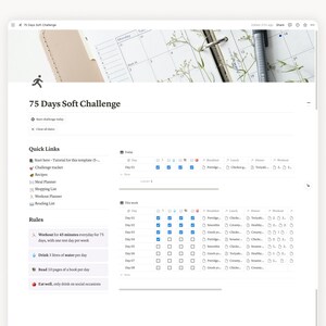 75 Days Soft Challenge Notion Template | Aesthetic Digital Planner | Editable Dashboard | Life ...