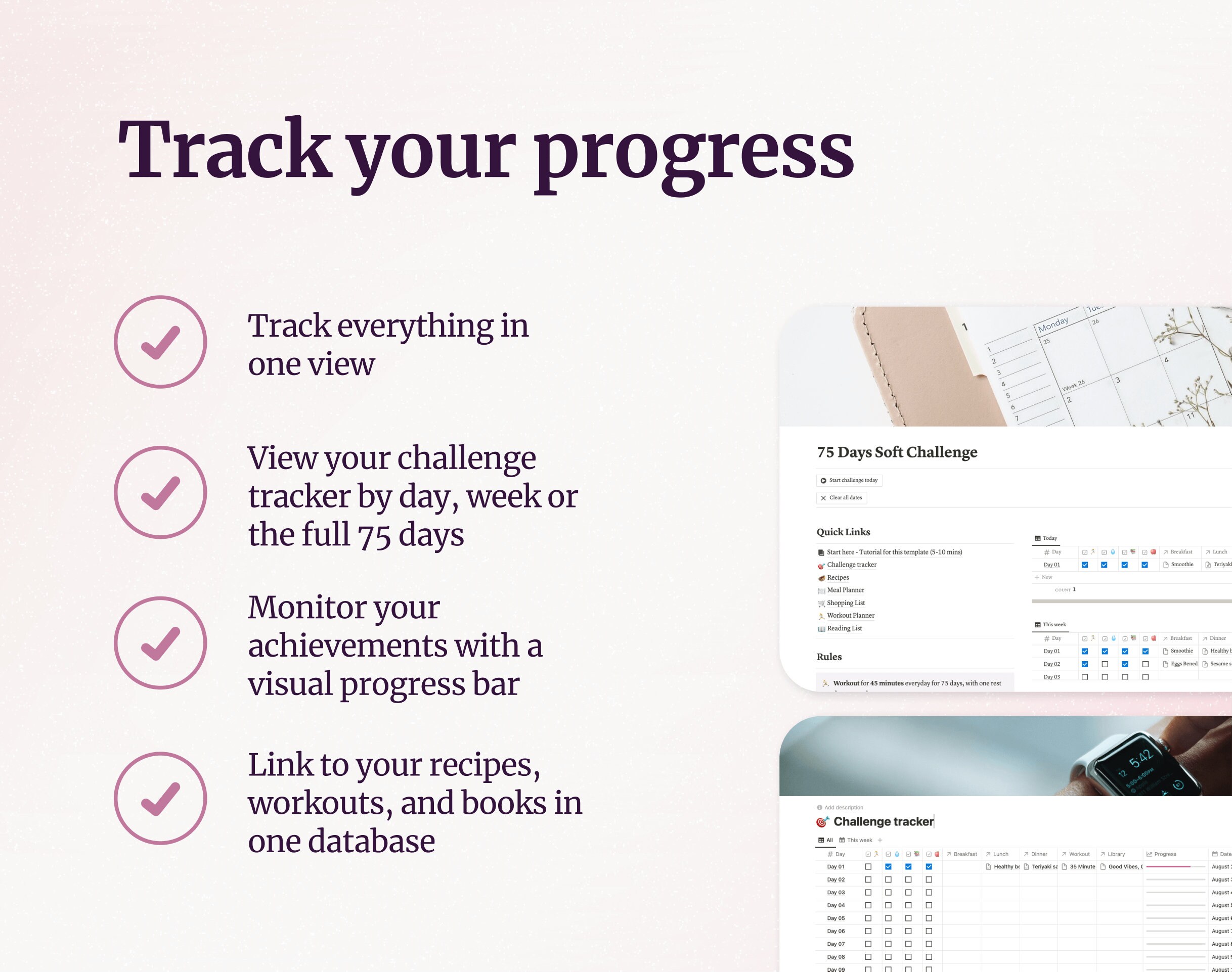 75 Days Soft Challenge Notion Template Aesthetic Digital - Etsy