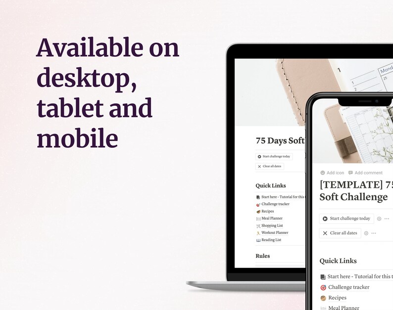 75 Days Soft Challenge Notion Template Aesthetic Digital - Etsy