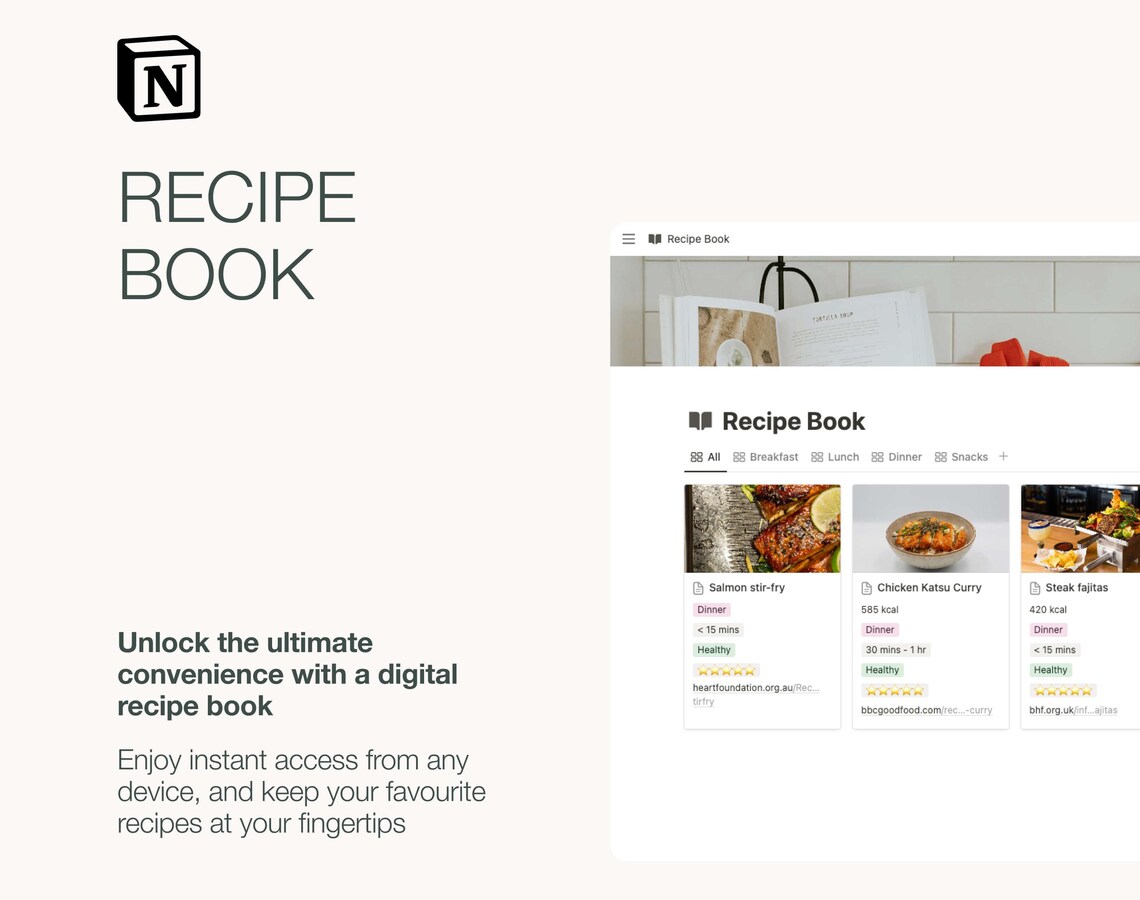 Recipe Book Notion Template | Digital Download | Editable Dashboard ...