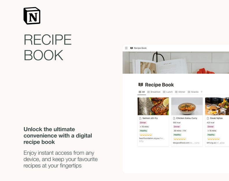 Recipe Book Notion Template | Digital Download | Editable Dashboard | Life Planner | Personal ...