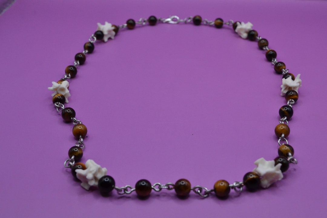 Hand Beaded Tiger's Eye and Boa Vertebrae Necklace - Etsy