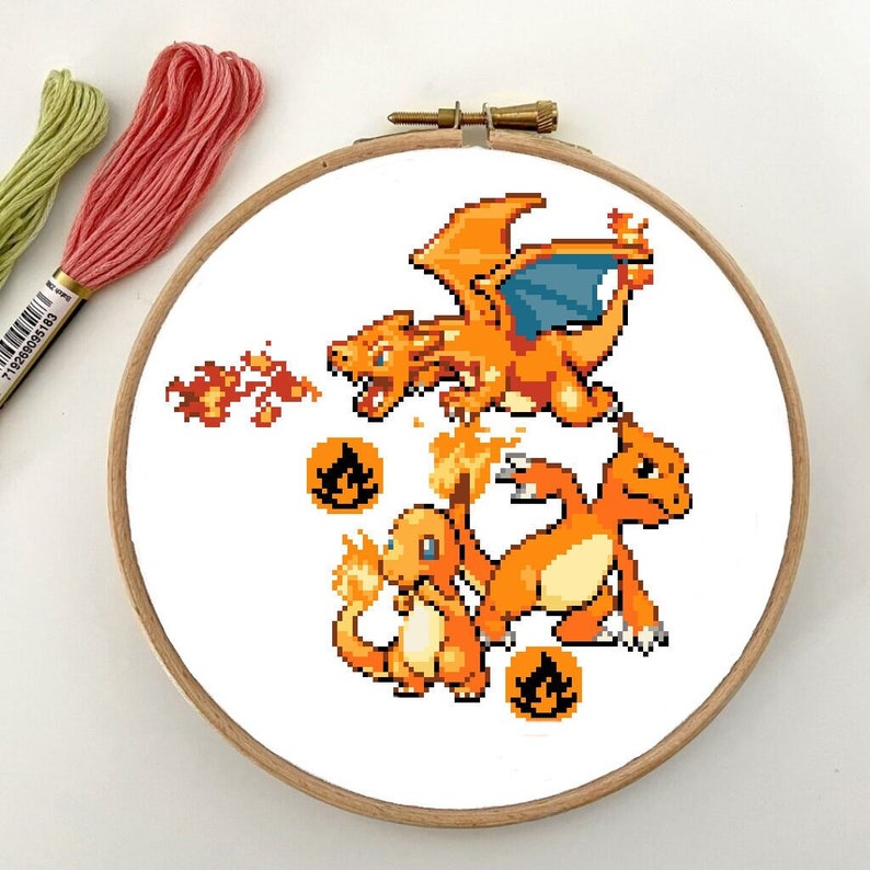 Charmander Evolutions - Charmeleon - Charizard - Pokemon - Cross Stitch ...
