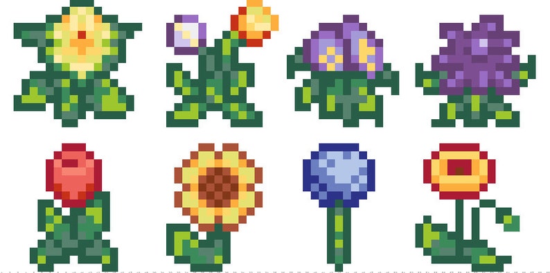 Stardew Valley Flowers - Cross Stitch Pattern - PDF Download - Digital ...