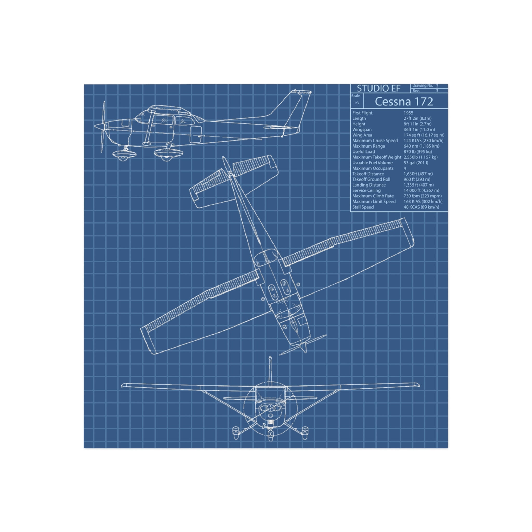 Cessna 172 Blueprint Plane Aviation Flying Square Magnet - Etsy