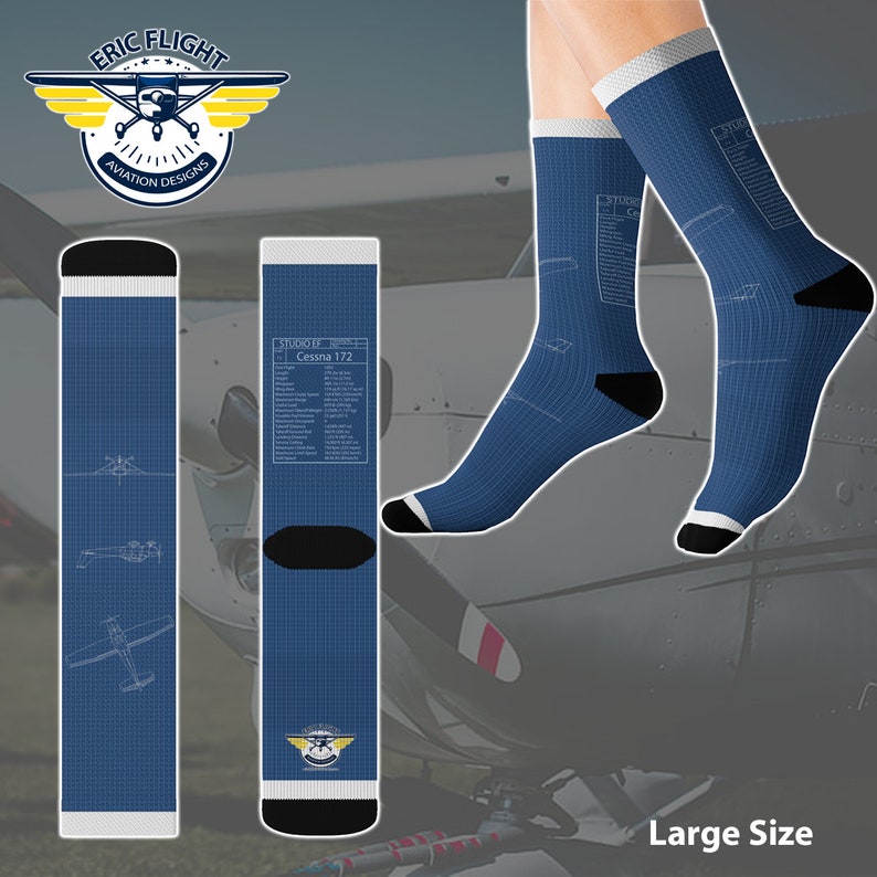 Cessna 172 Airplane Aviation Blueprint Plane Socks for Pilots Aviators ...