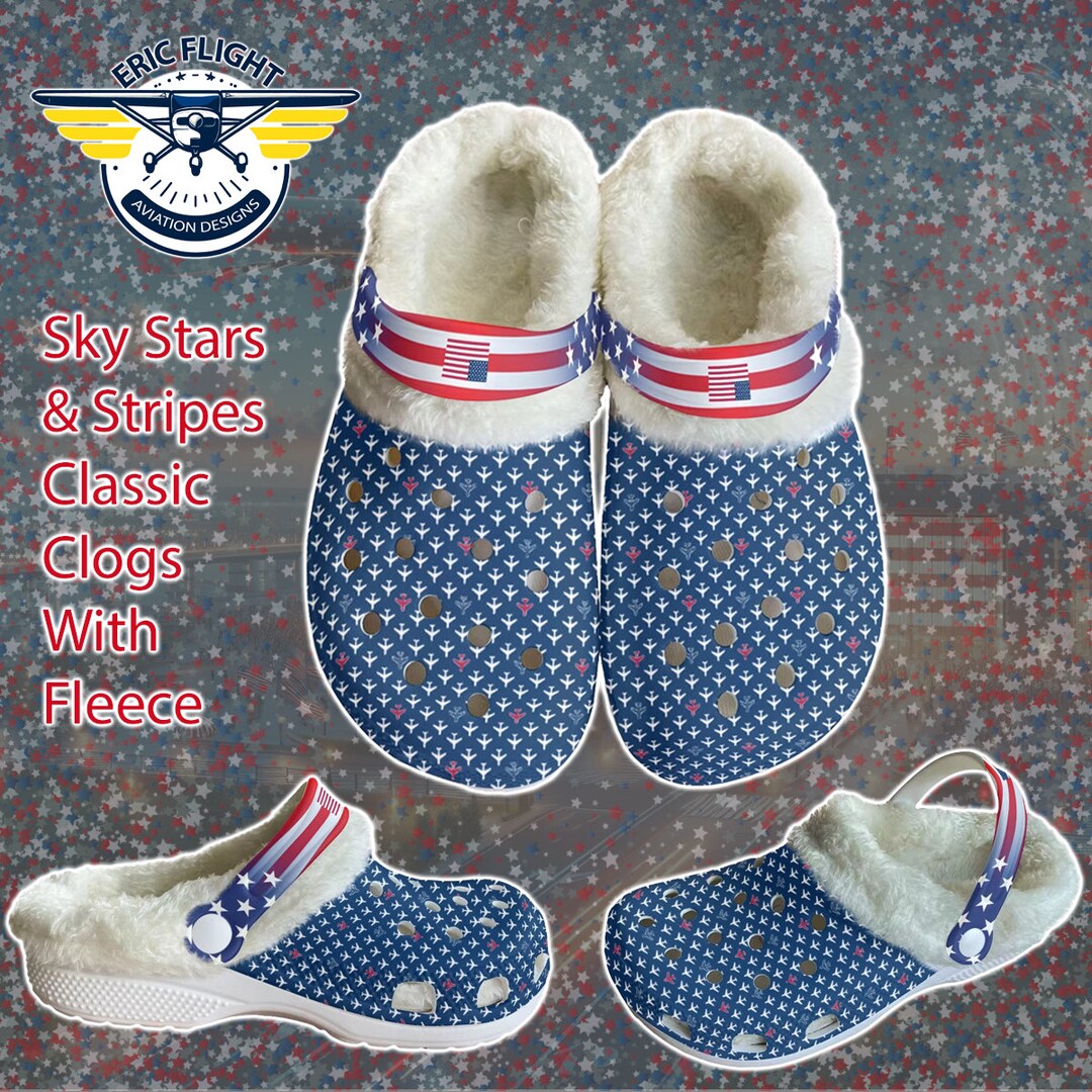 Sky Stars & Stripes American Jet Classic Clogs With Fleece Aviation Jet ...