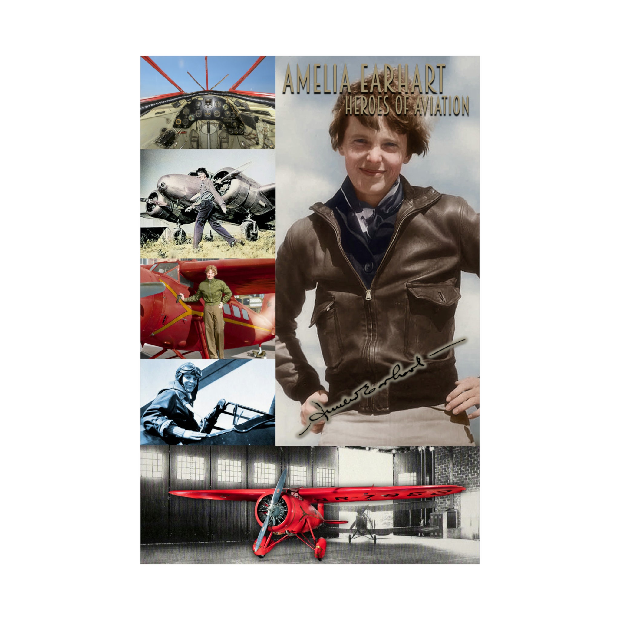 Amelia Earhart Heroes of Aviation Pilot Flying Premium Matte Vertical ...