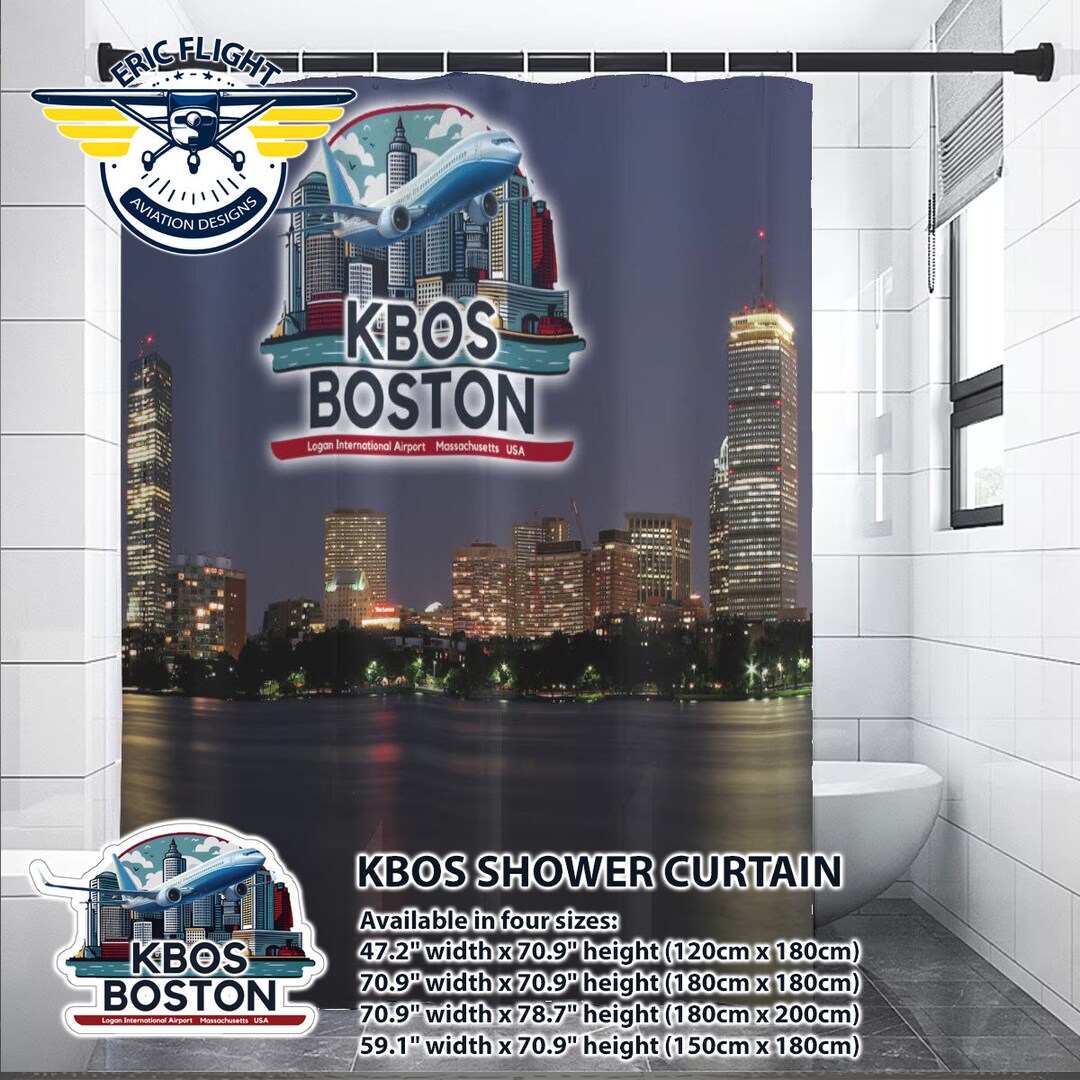 Boston KBOS Logan International Airport Shower Curtain for Pilots ...