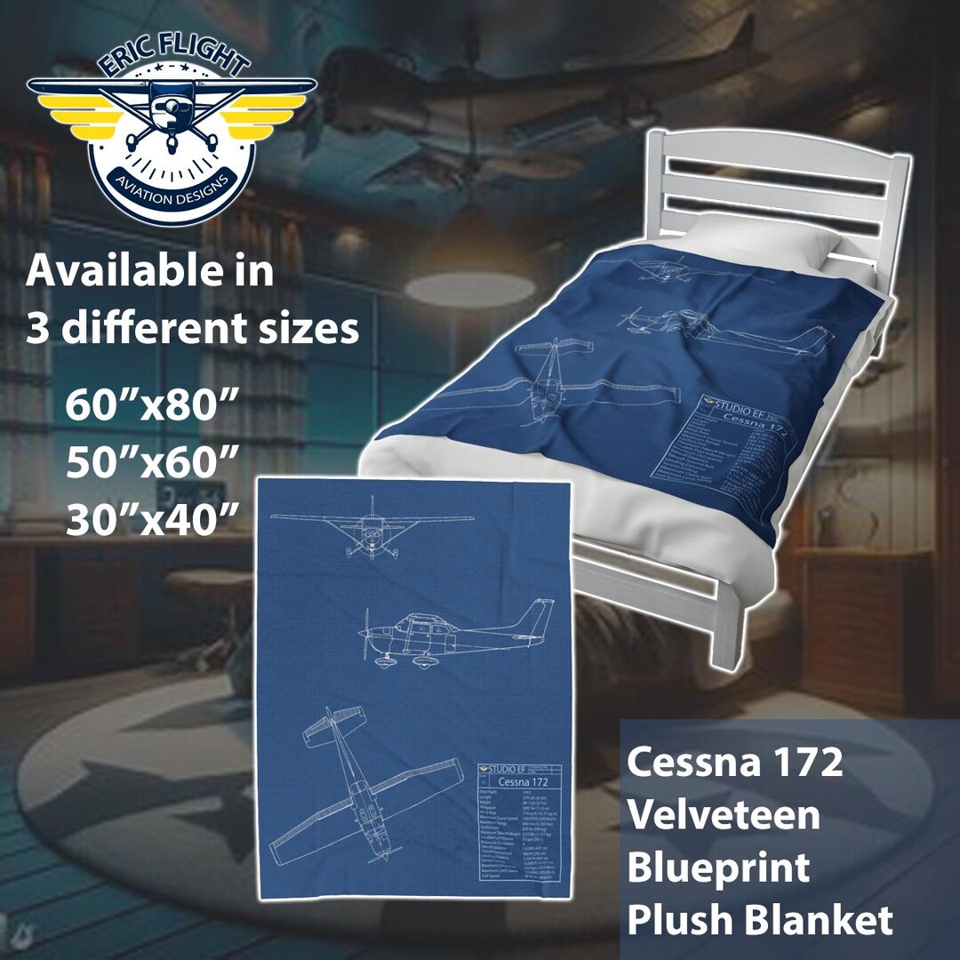 Skybound Dreams: Cessna 172 Blueprint Velveteen Plush Blanket for ...