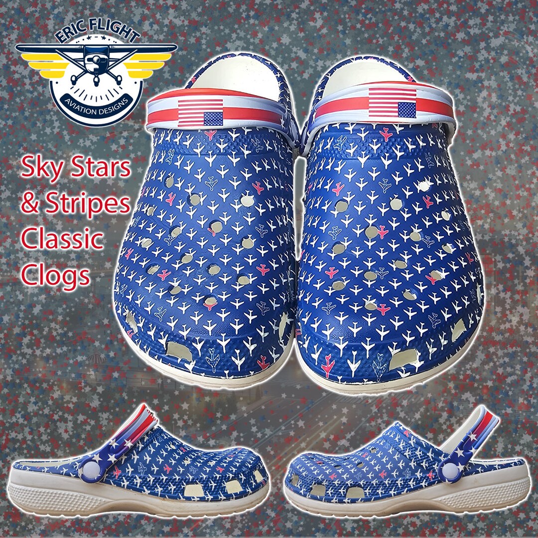 Sky Stars & Stripes American Jet Classic Clogs Aviation Jet Pilot ...