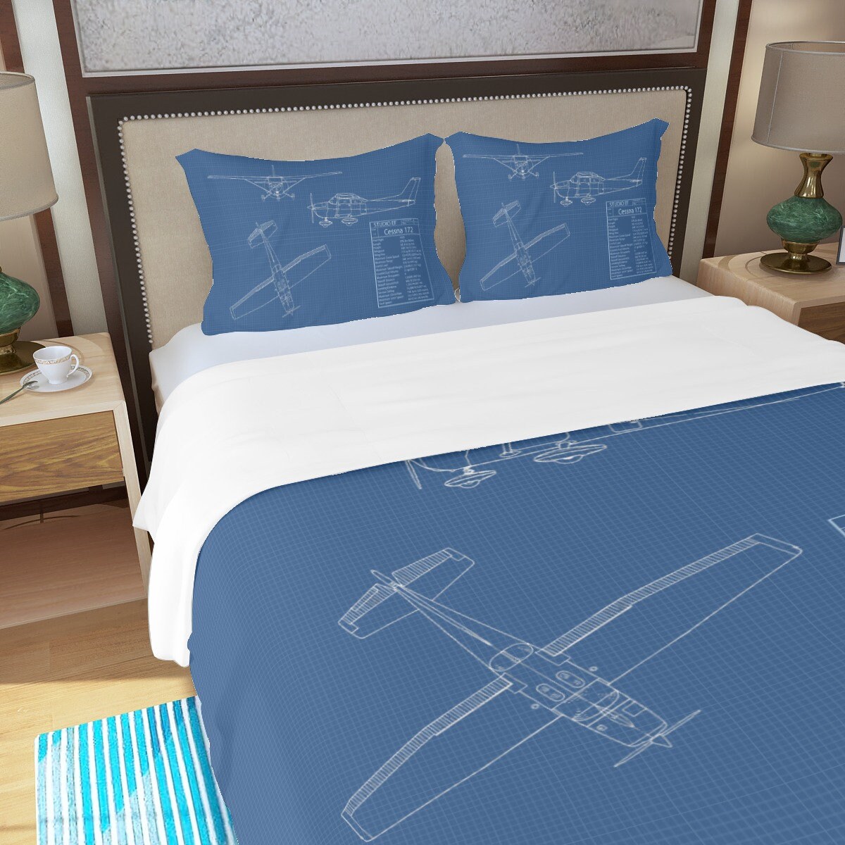 Cessna 172 Blueprint Three Piece Duvet Cover Set With Pillowcases for ...