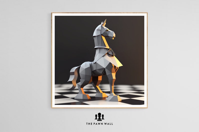 Chess Poster - Low-poly Knight | Premium Wall Art, High-quality Print ...
