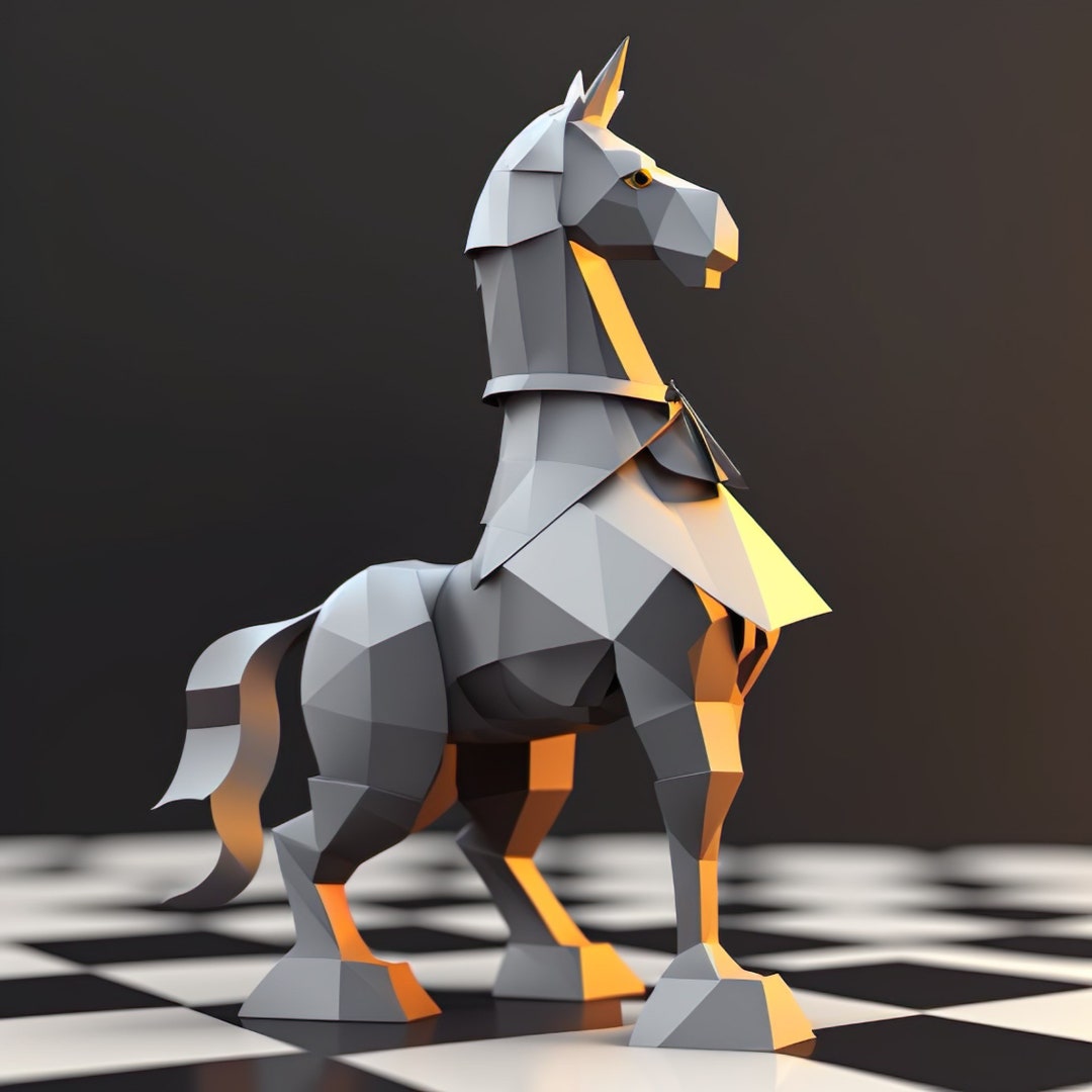 Chess Print - Chess Knight (low-poly) | Digital Wall Art, High ...