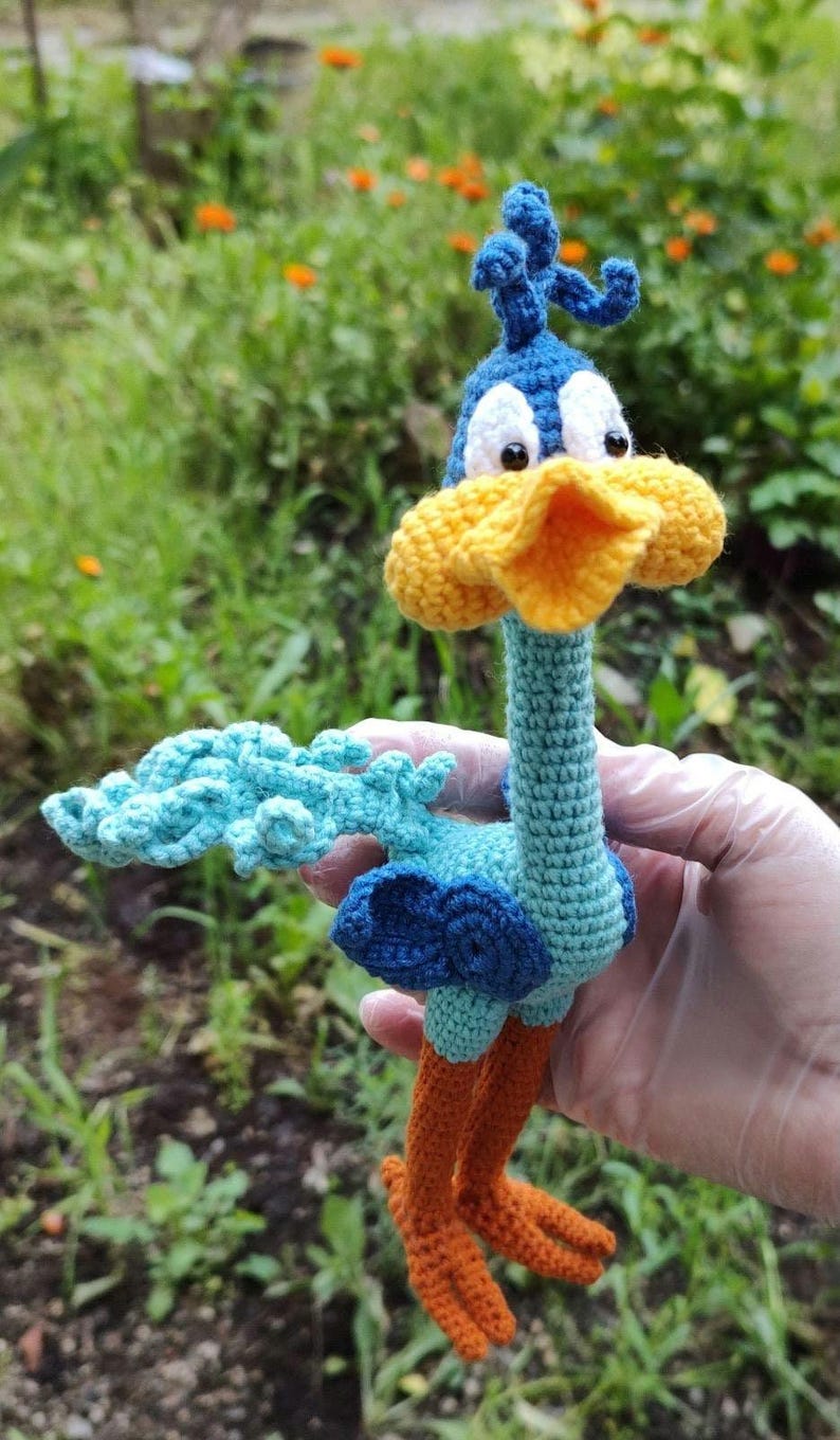 Crochet Road Runner Bird Cartoon Character Blue Handmade Plush Toy for ...