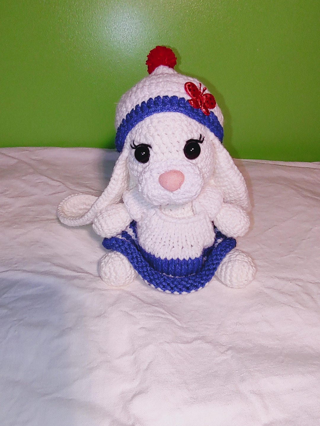Crochet White Bunny, Cute Girl Bunny With a Dress and a Hat, Cute Bunny ...