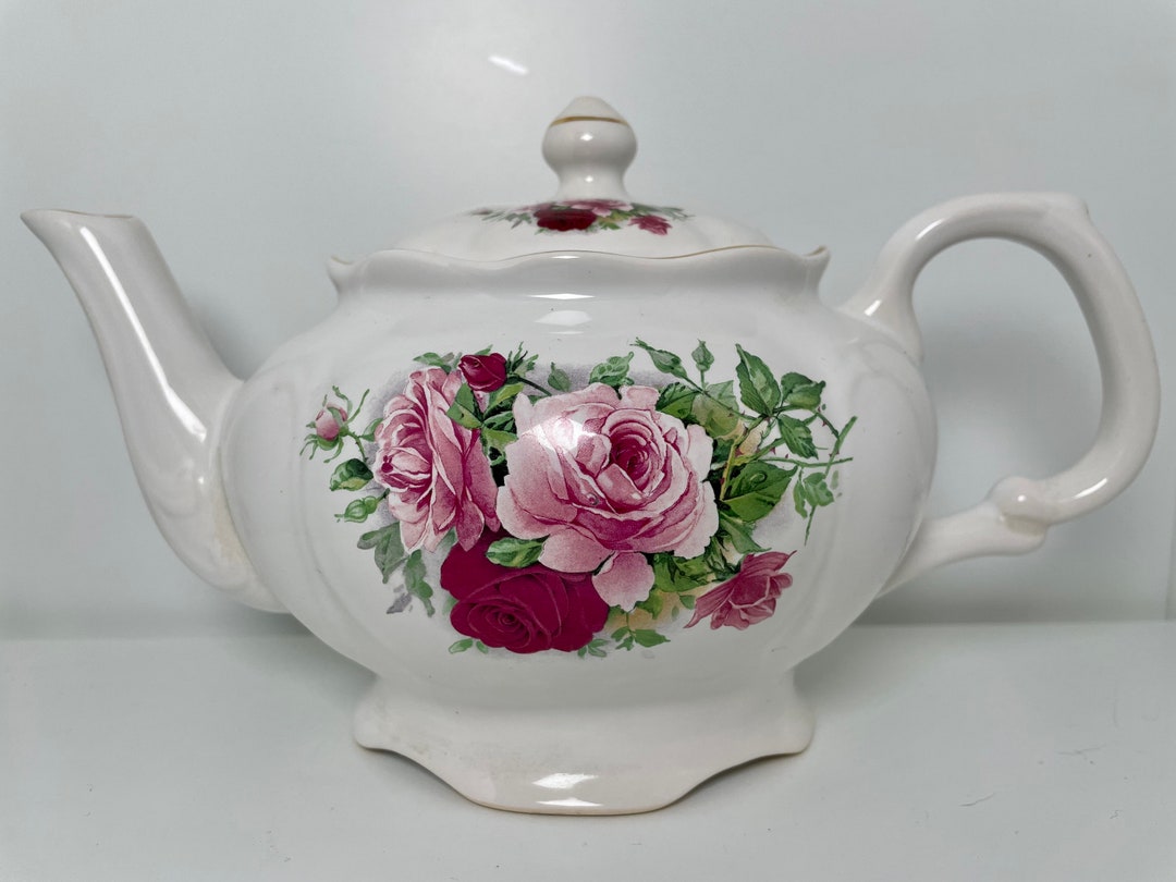 Lefton China Pink Rose Teapot, Made in England - Etsy