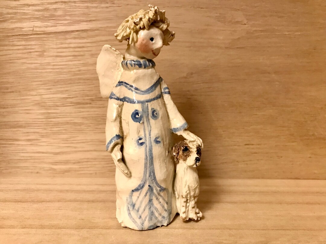 Vintage Handmade Clay Angel With Dog - Etsy