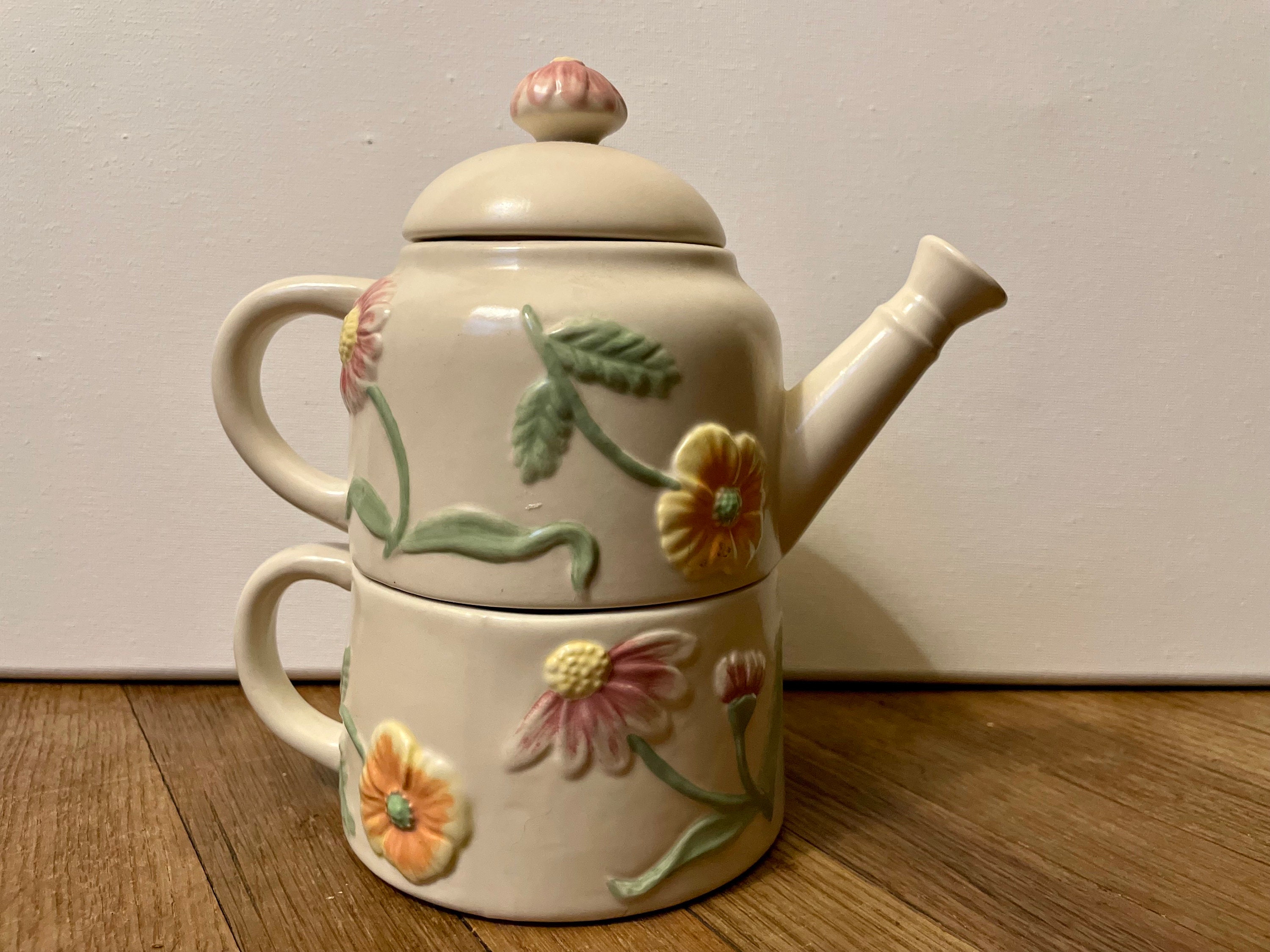 Tea for One, Stacking Teacup and Teapot, in the Garden Floral Design by ...
