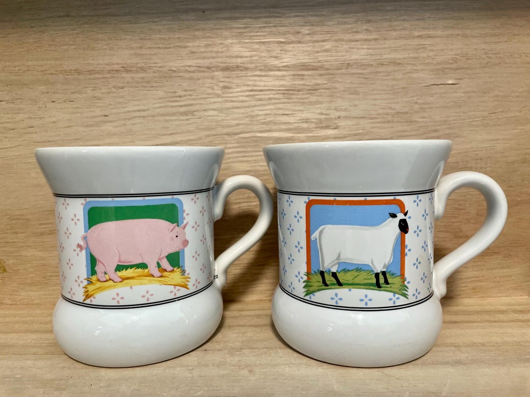Set of Two Vintage Vandor Country Collection Sheep and Pig Mugs - Etsy
