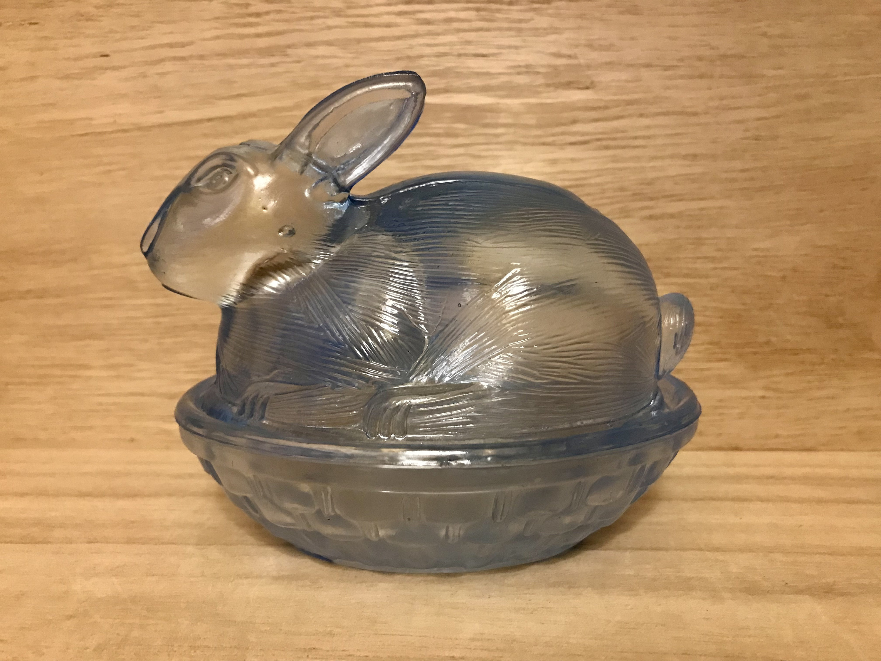 Vintage Blue Glass Bunny on Nest Candy Dish - Etsy