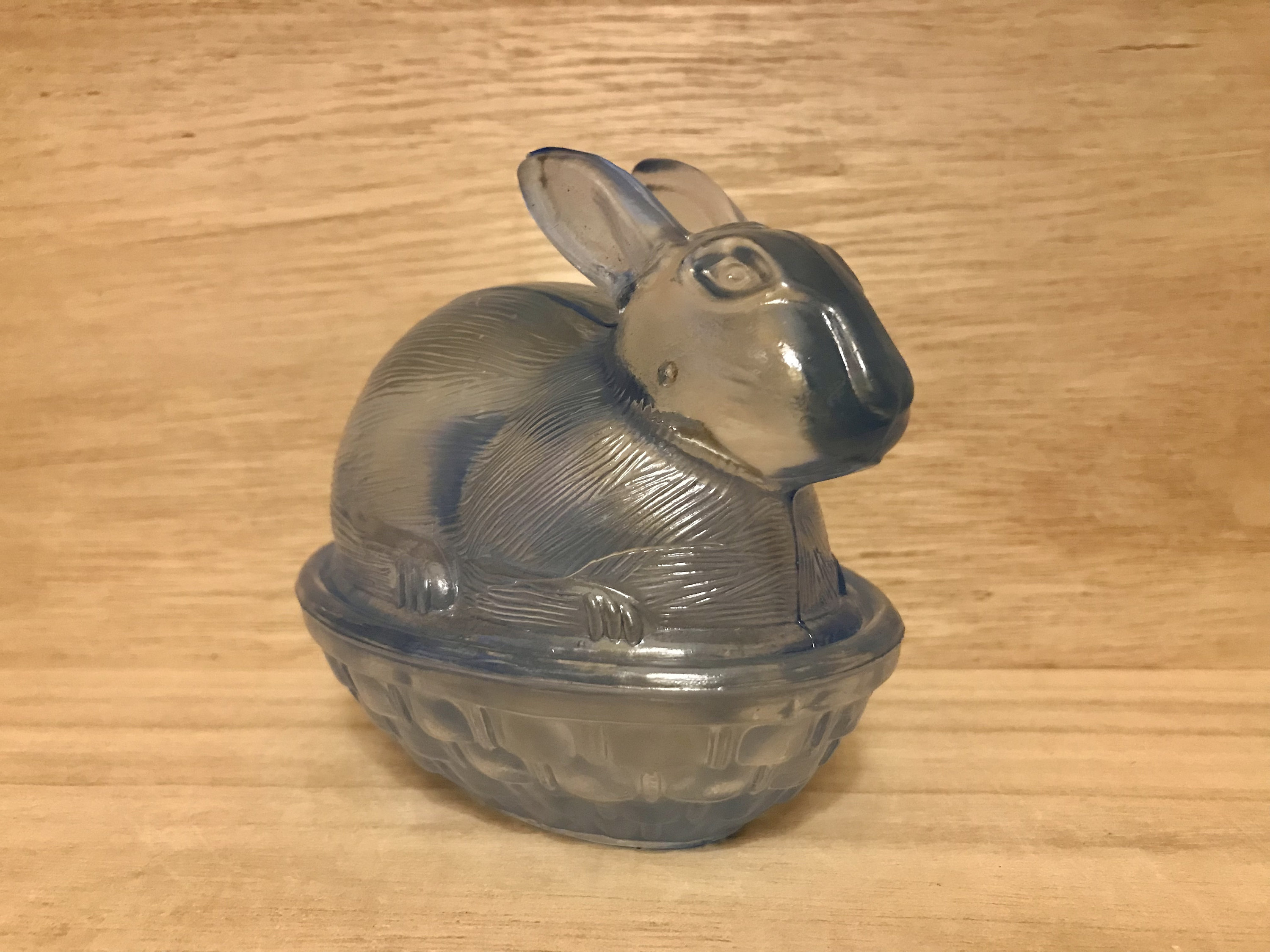 Vintage Blue Glass Bunny on Nest Candy Dish - Etsy