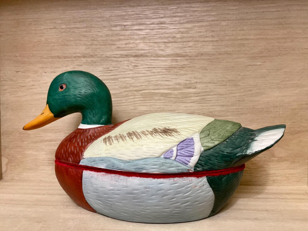 Vintage Ceramic Mallard Duck Box With Red Velvet Lining - Etsy