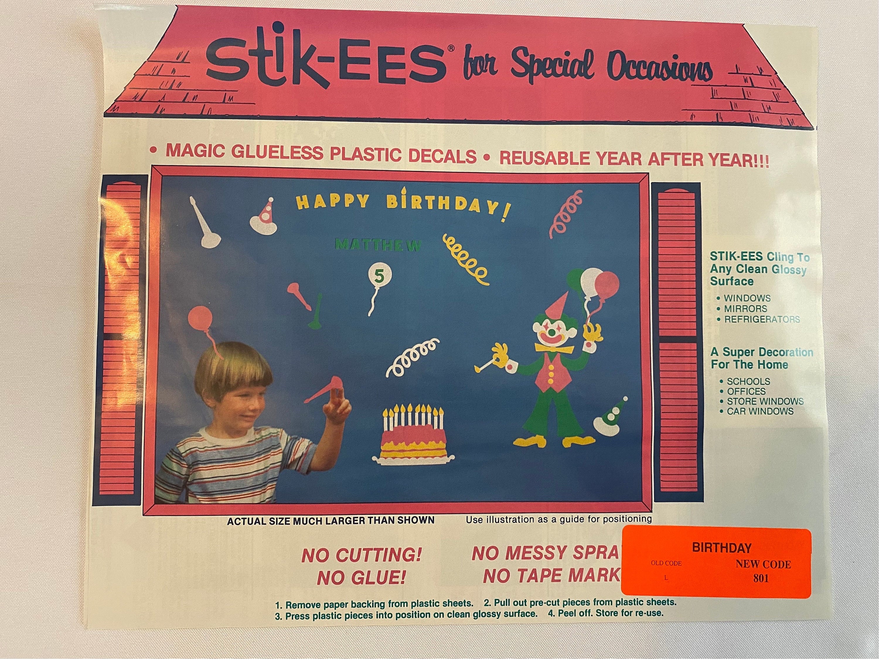 Happy Birthday Decorations 17” Clown Vintage Stik-ees Vinyl Decals ...