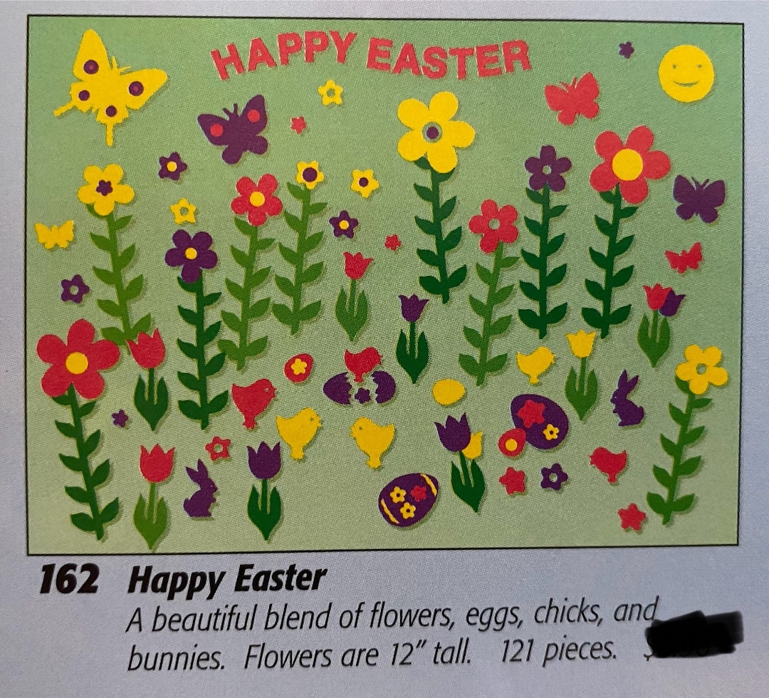 Happy Easter Window Clings Vintage Stik-ees Vinyl Decals Flowers ...