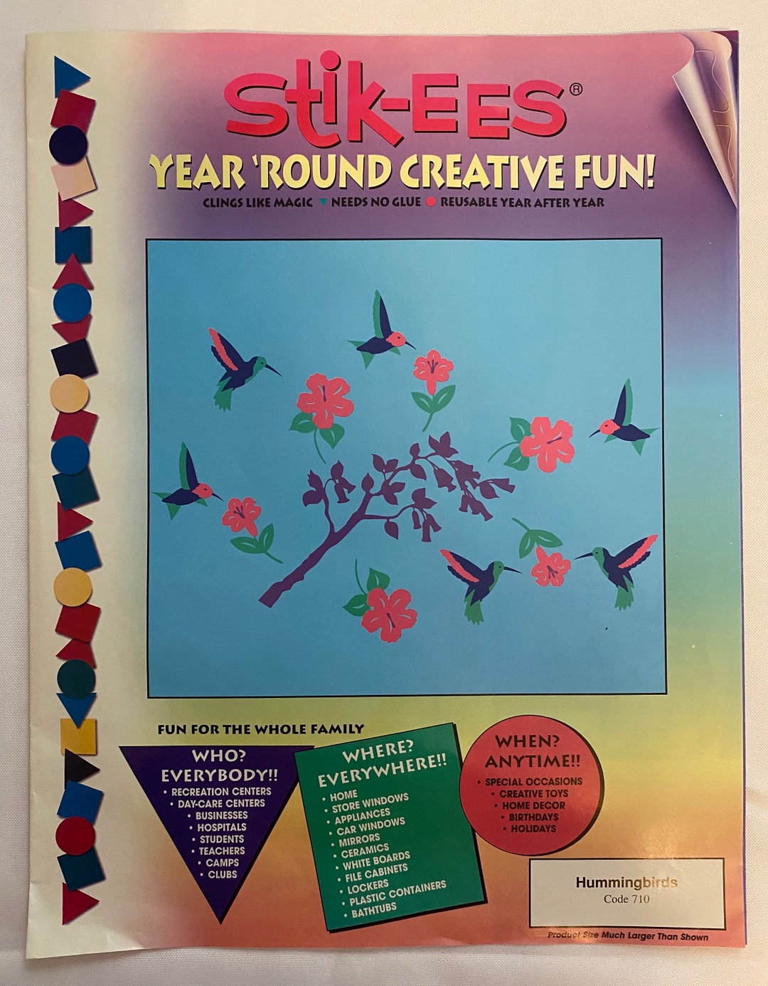 Hummingbird Spring or Summer Window Clings Vintage Stik-ees Flowers and ...