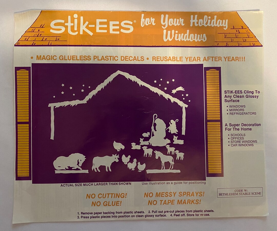 Christmas Window Clings Bethlehem Stable Scene With Shepherds Flock of ...