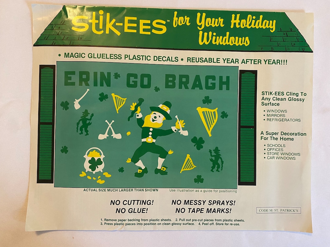 St. Patrick’s Day Decor Vintage Stik-ees Leprechaun and Shamrocks Vinyl ...