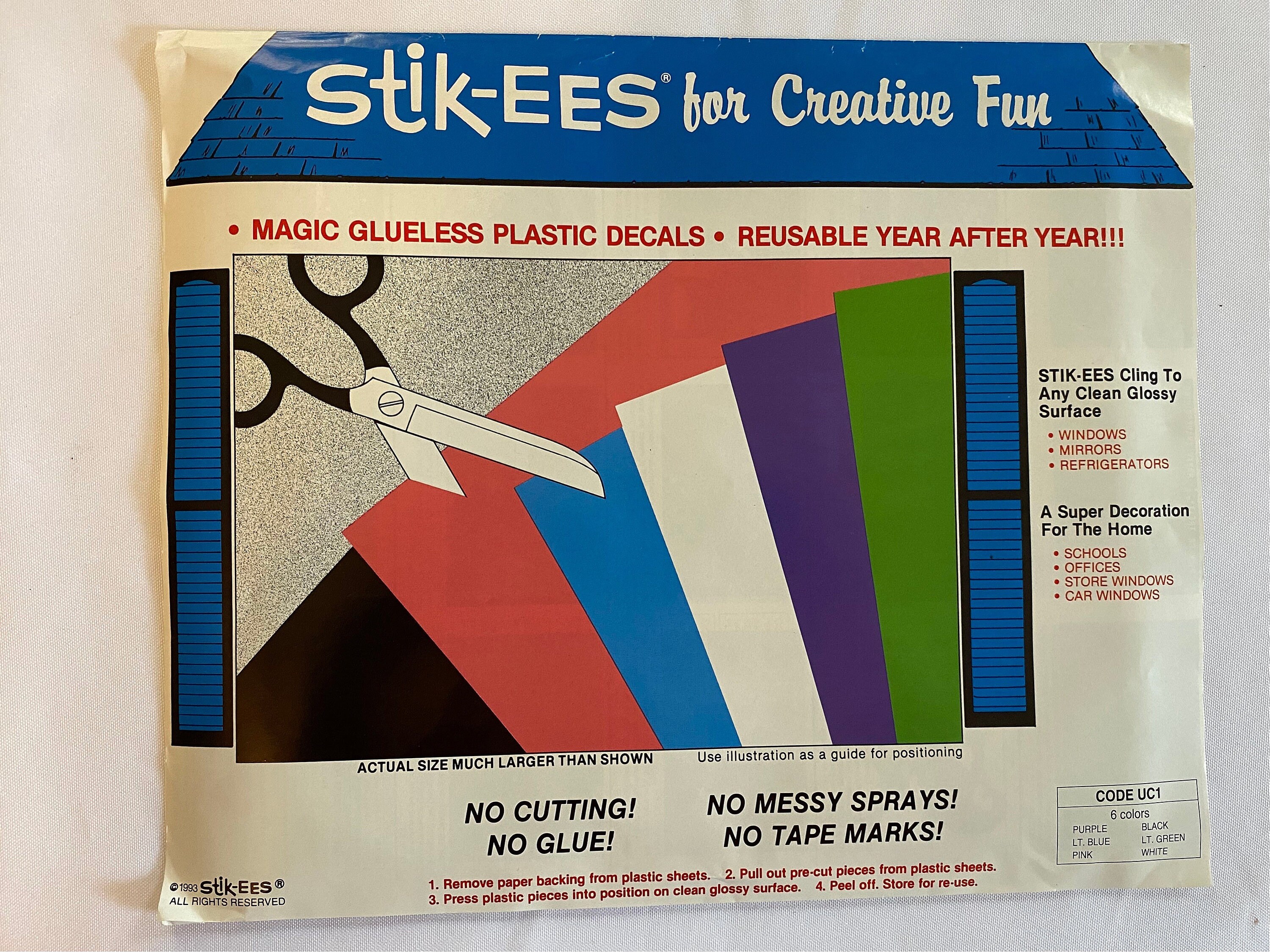 Vintage Stik-ees Uncut Vinyl Sheets 10” by 12” 6 Colors Black, Blue ...