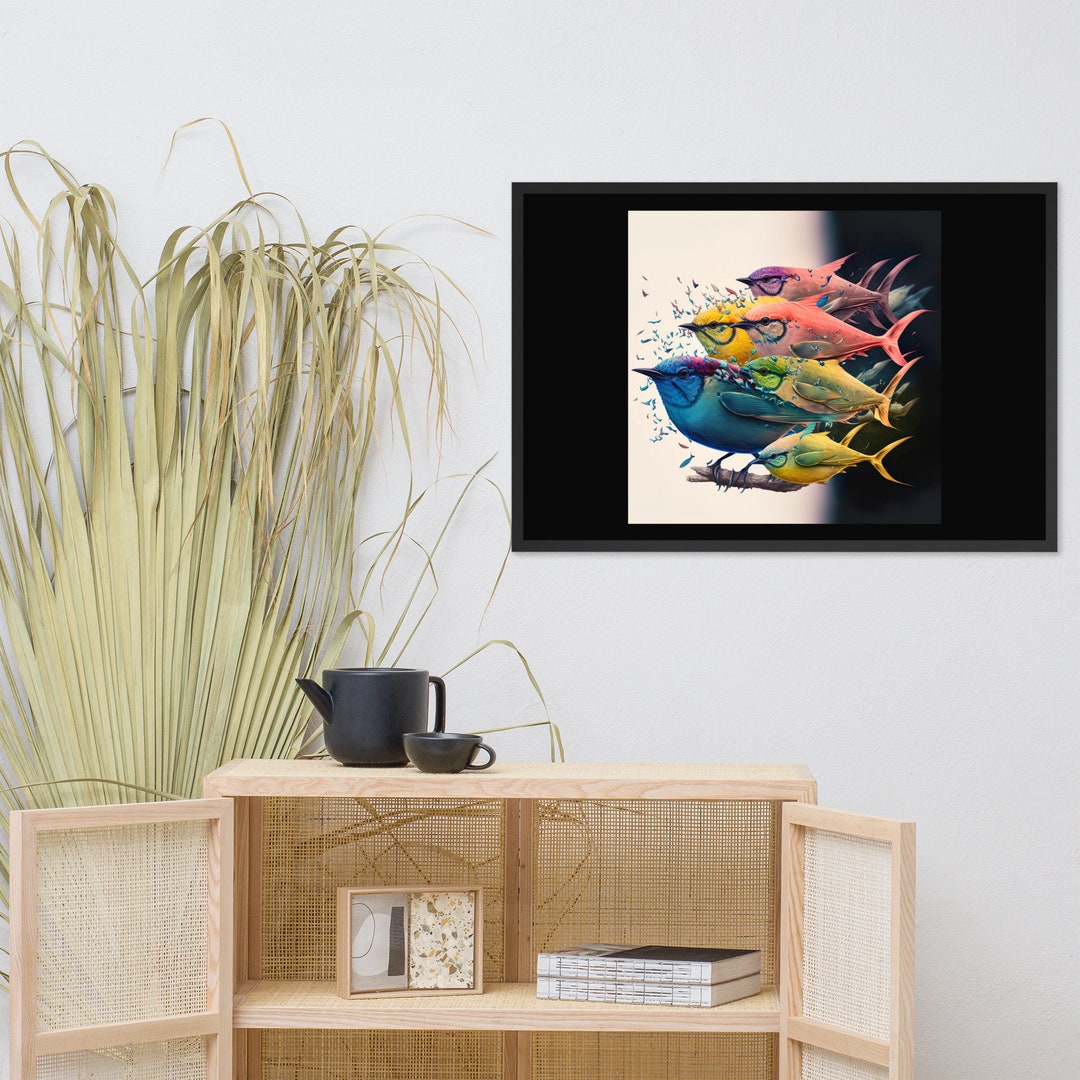Flying Bird Fish With Wings Artistic Original Art Framed - Etsy