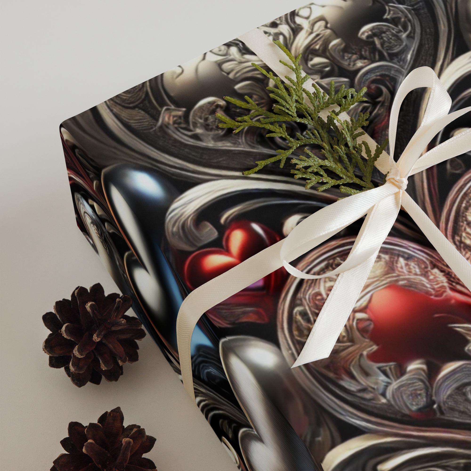 Baroque Chrome Heart Wrapping Paper | Gothic Valentine's Gift Wrap - Etsy