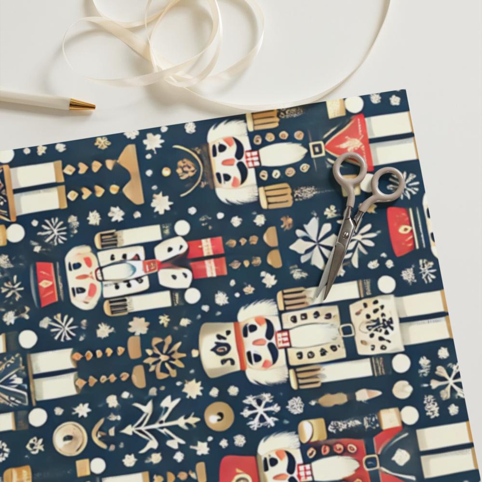Regal Nutcracker Wrapping Paper Navy Blue and Gold Christmas Design - Etsy