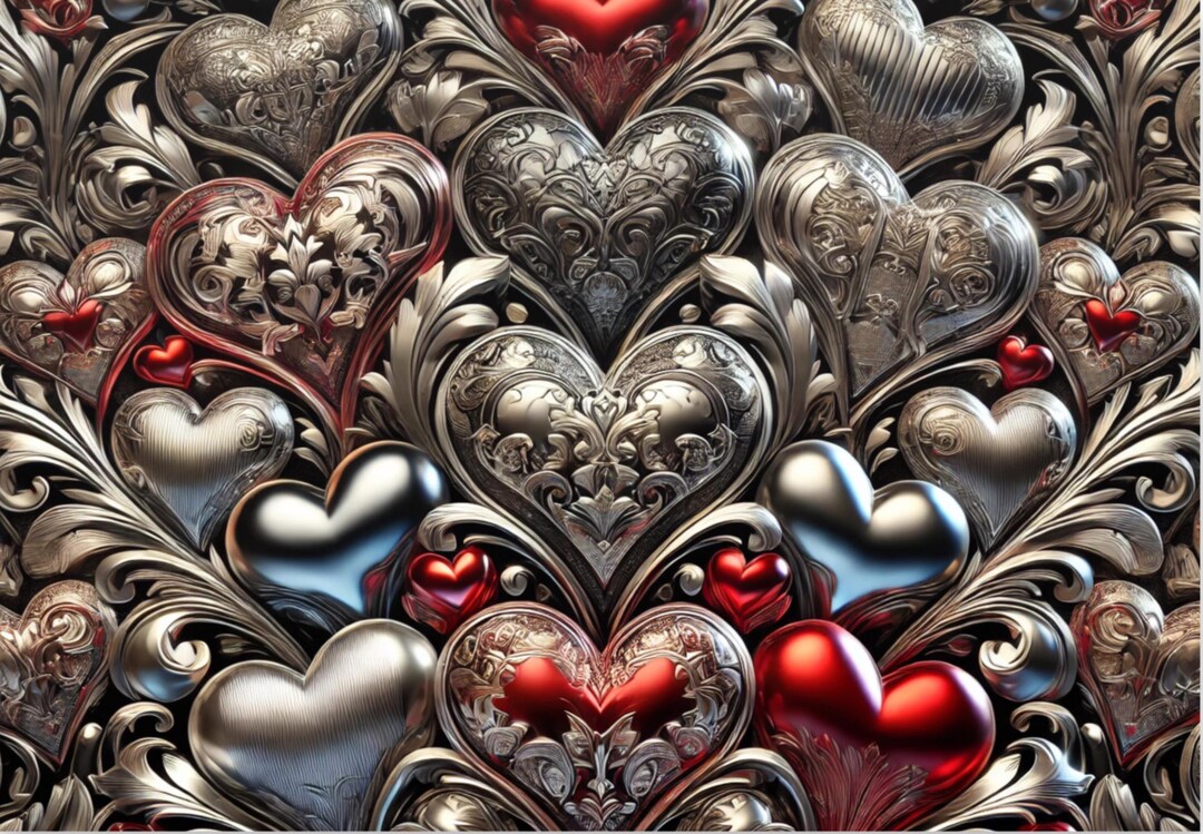 Baroque Chrome Heart Wrapping Paper | Gothic Valentine's Gift Wrap - Etsy