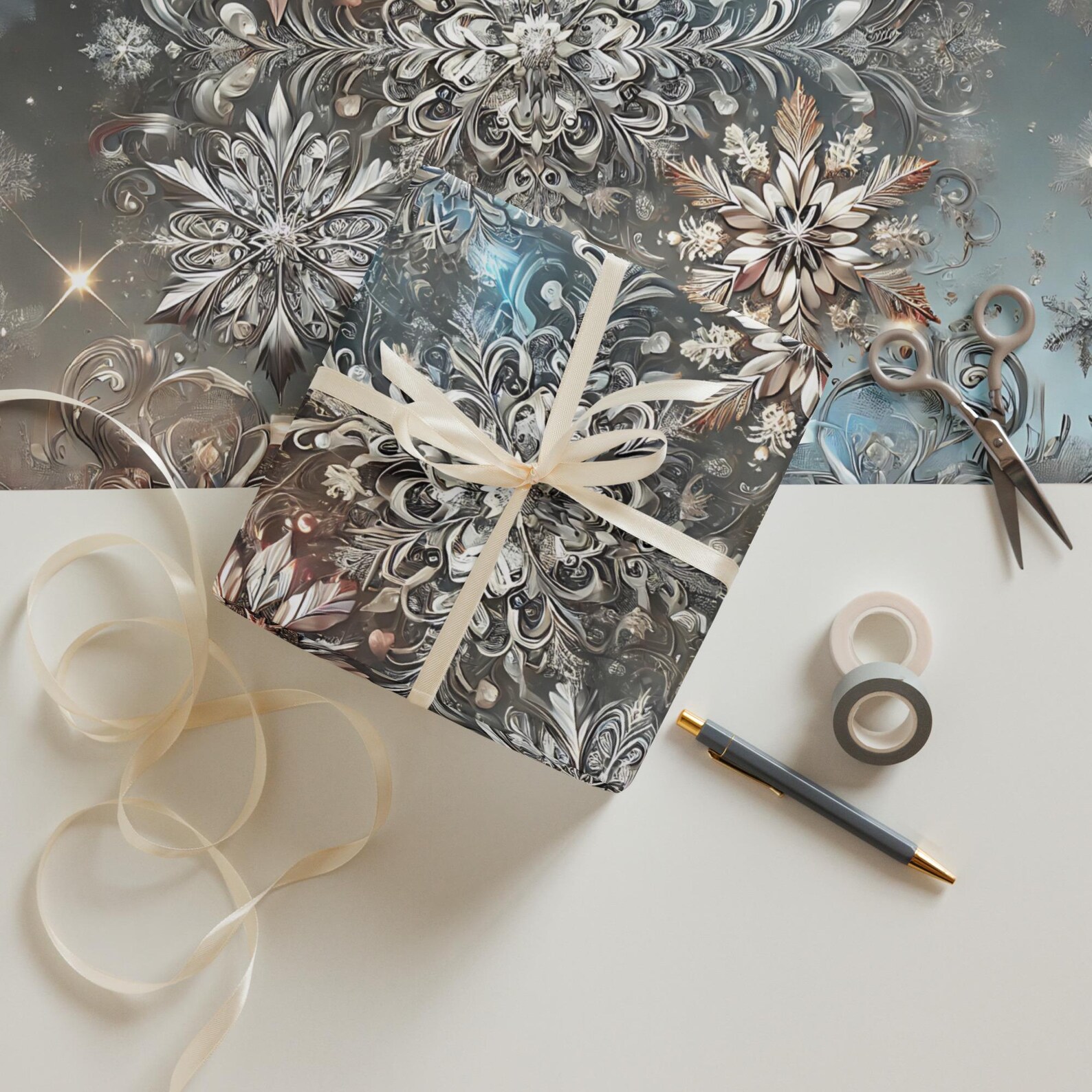 Snowflake Christmas Wrapping Paper | Holiday Gift Wrap Set | Elegant ...