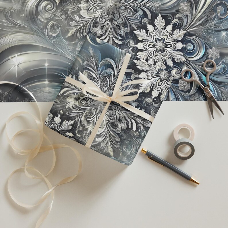 Silver Snowflake Wrapping Paper | Metallic Winter Gift Wrap, 3 Sheets ...