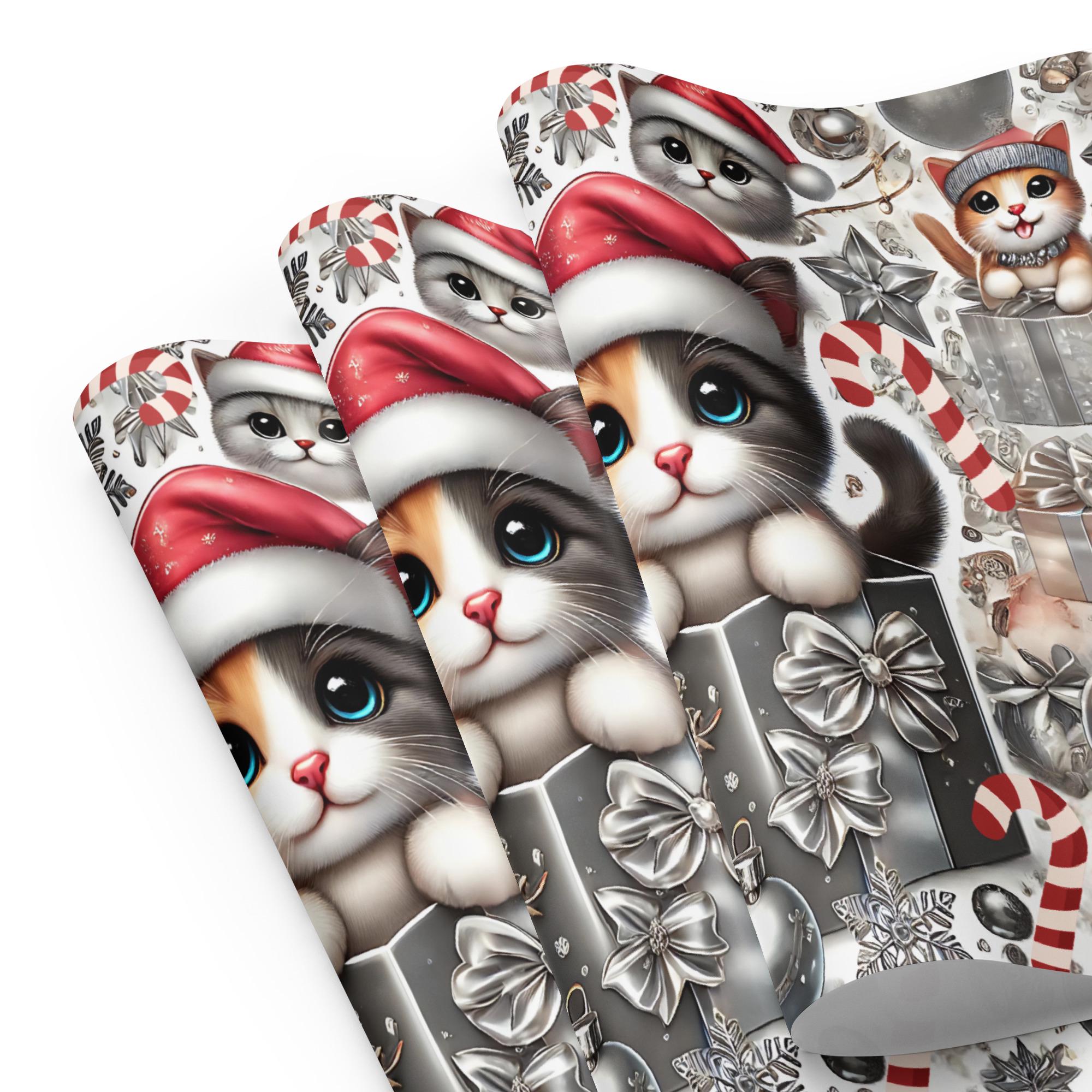 Christmas Kitten Wrapping Paper | Holiday Gift Wrap Set | Cute Kittens ...