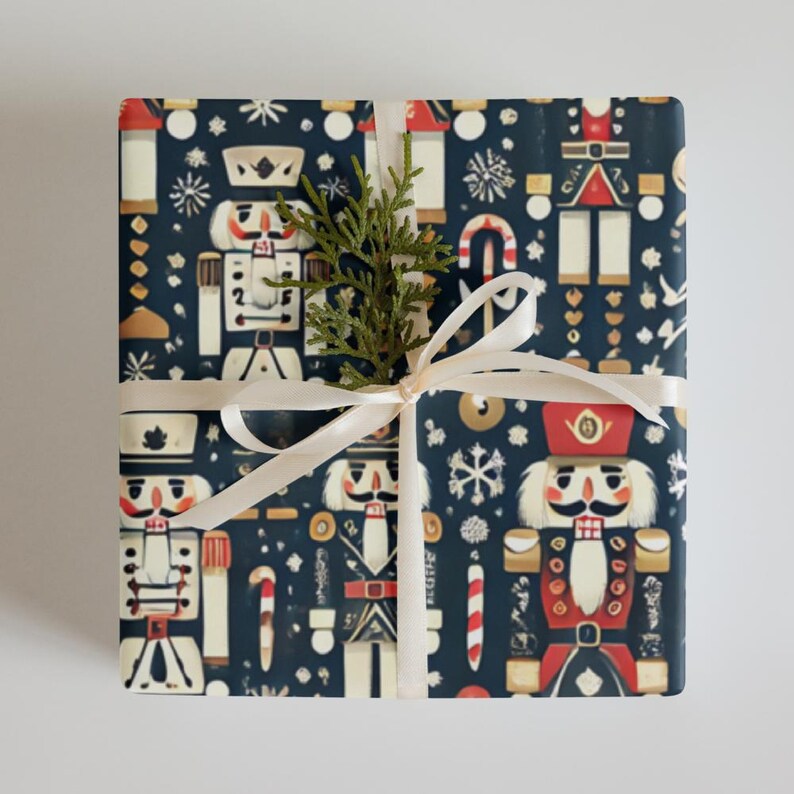 Regal Nutcracker Wrapping Paper Navy Blue and Gold Christmas Design - Etsy