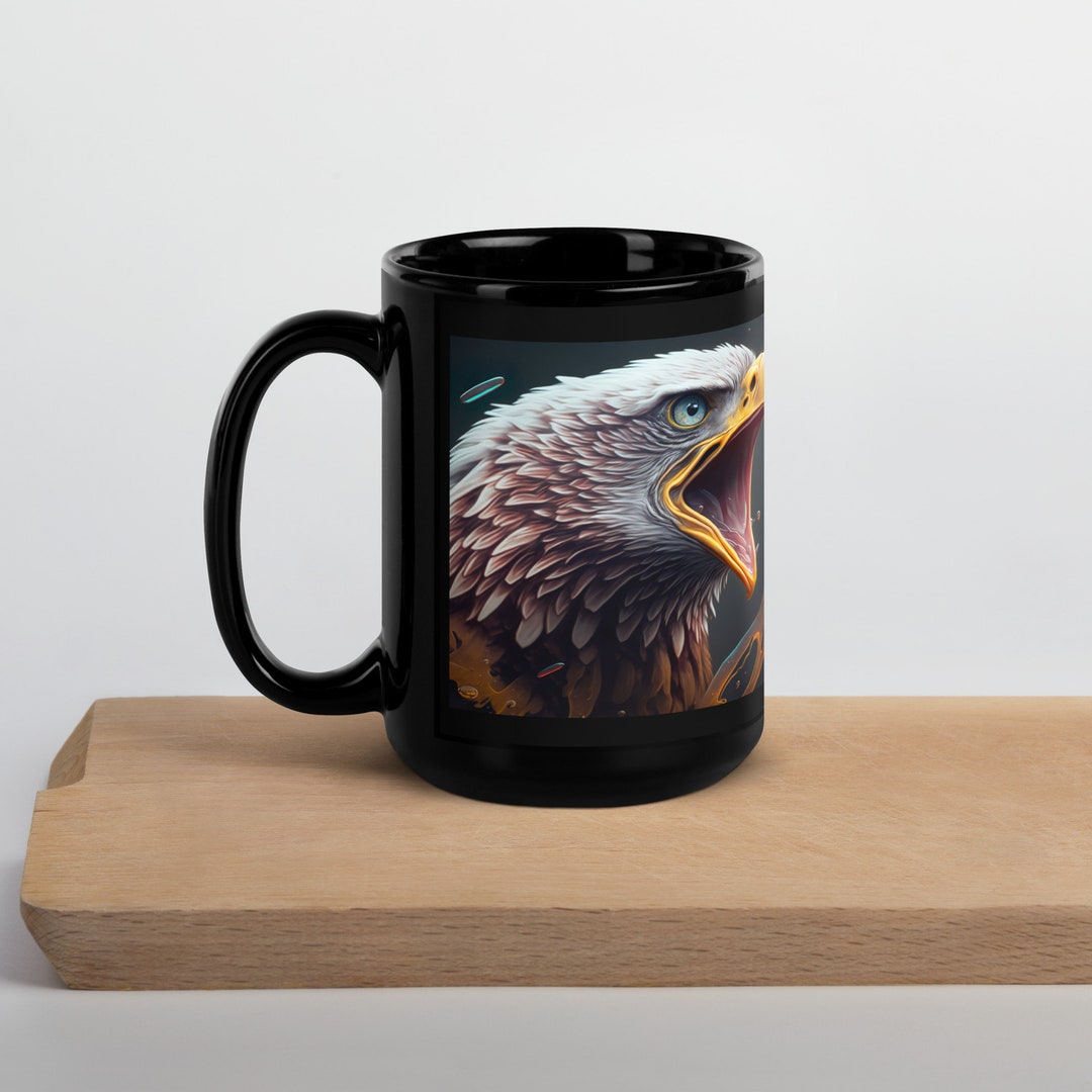Eagle Squawk Bird Original Digital Black Glossy Mug - Etsy