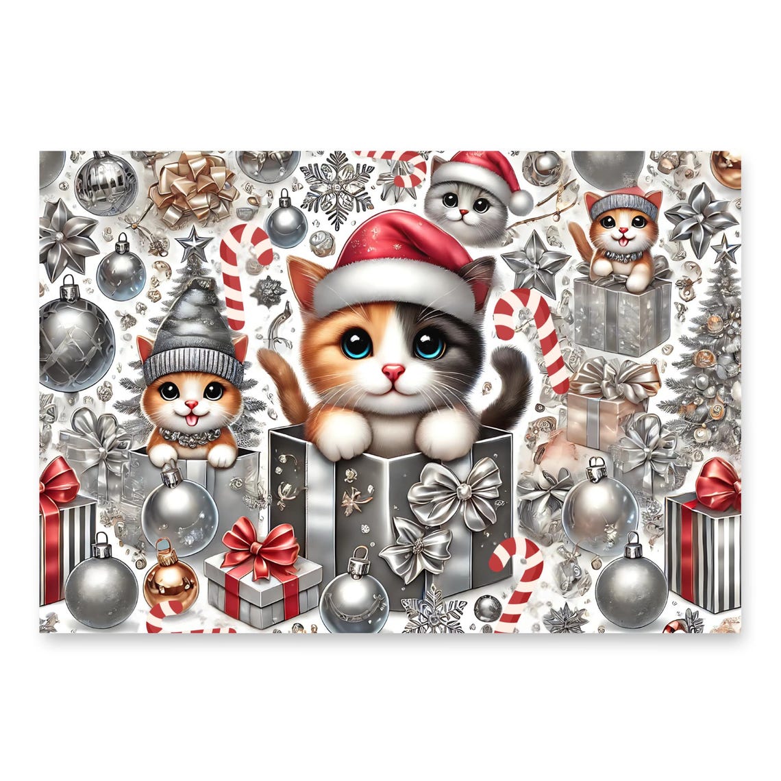 Christmas Kitten Wrapping Paper | Holiday Gift Wrap Set | Cute Kittens ...