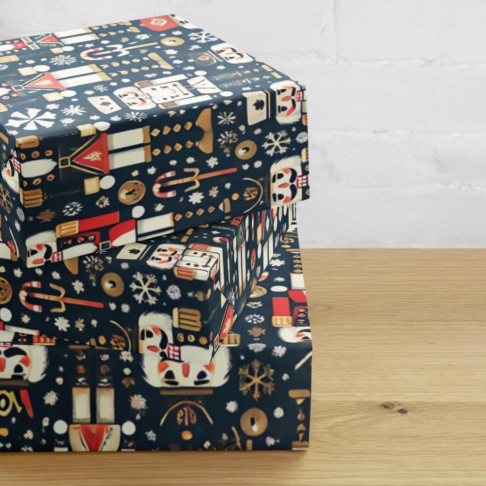 Regal Nutcracker Wrapping Paper Navy Blue and Gold Christmas Design - Etsy
