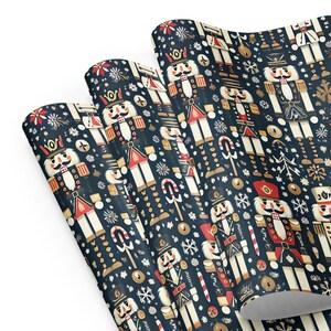 Regal Nutcracker Wrapping Paper Navy Blue and Gold Christmas Design - Etsy