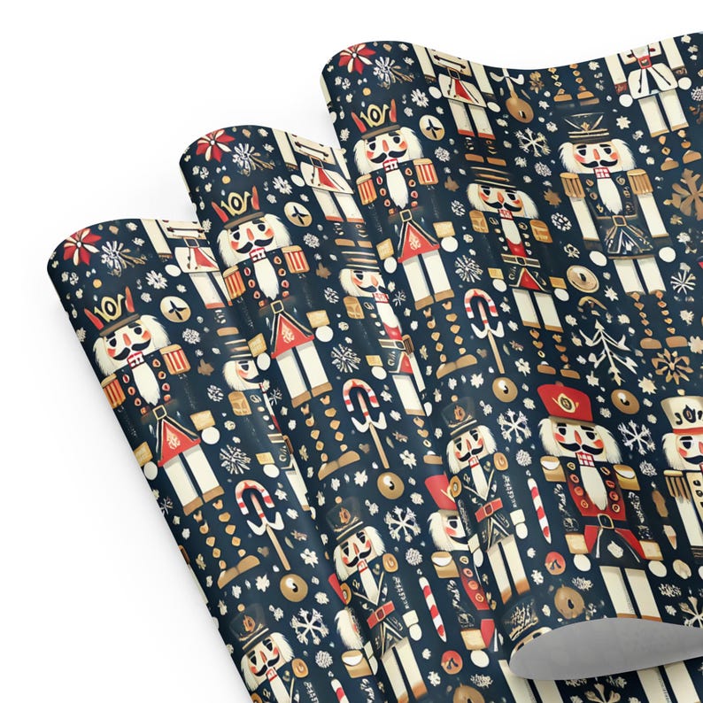 Regal Nutcracker Wrapping Paper Navy Blue and Gold Christmas Design - Etsy