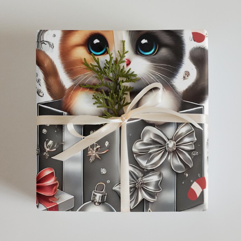 Christmas Kitten Wrapping Paper | Holiday Gift Wrap Set | Cute Kittens ...