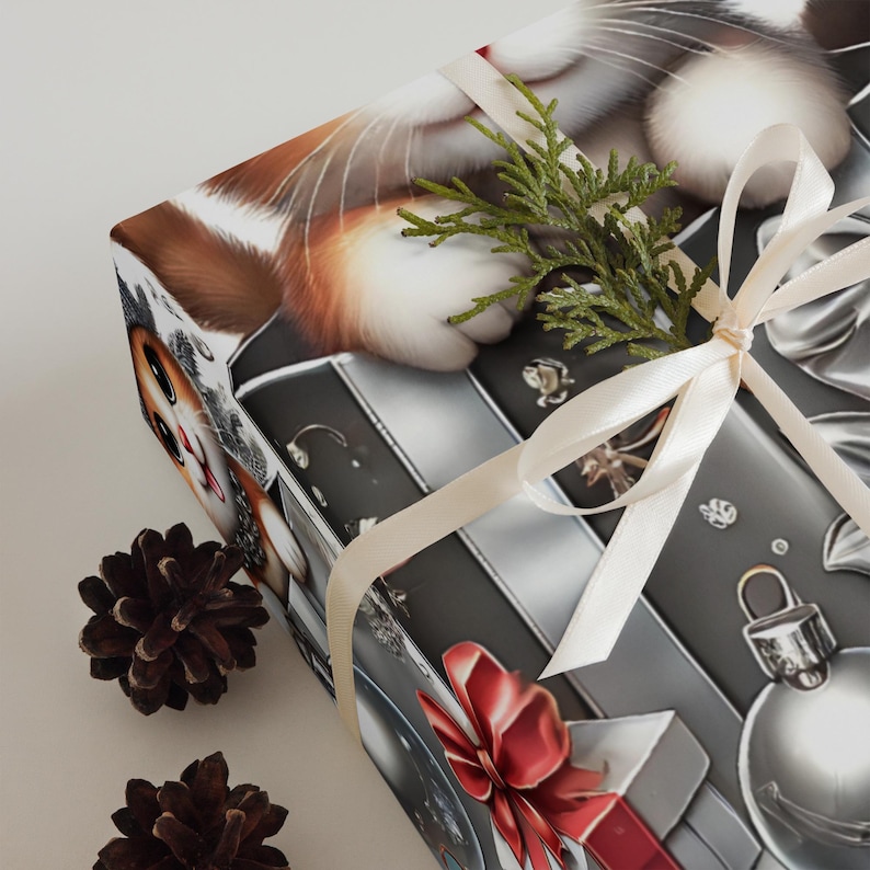 Christmas Kitten Wrapping Paper | Holiday Gift Wrap Set | Cute Kittens ...